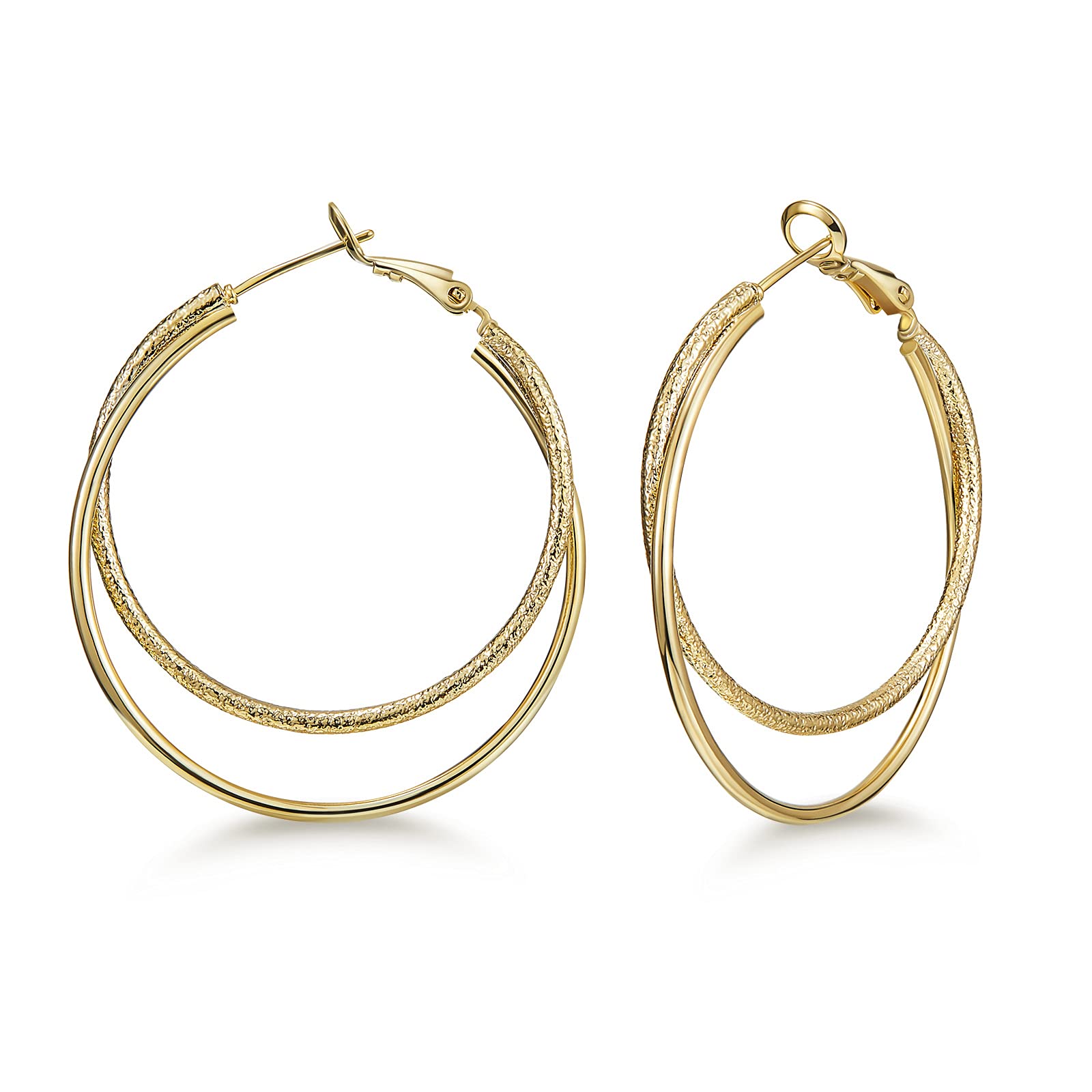 SWEETV 40mm Gold Hoop Earrings for Women Hypoallergenic Endless Big Hoops 925 Sterling Silver Post Double Hoop