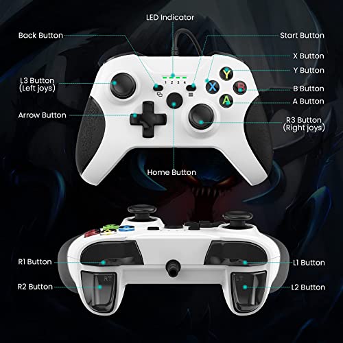 Wired Controller for Xbox One, YCCSKY Xbox One Wired Gaming Controller for Xbox One PC Windows 7/8/10,with Audio Jack Dual-Vibration Turbo (White) (Renewed)