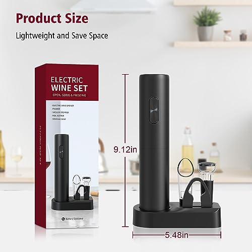 RUIVOKUR Electric Wine Opener Set, Battery Operated Wine Bottle Opener, Automatic Corkscrew Wine Opener with Foil Cutter, Vacuum Stopper, Aerator Pourer, Storage Base, Wine Opener Gift Set