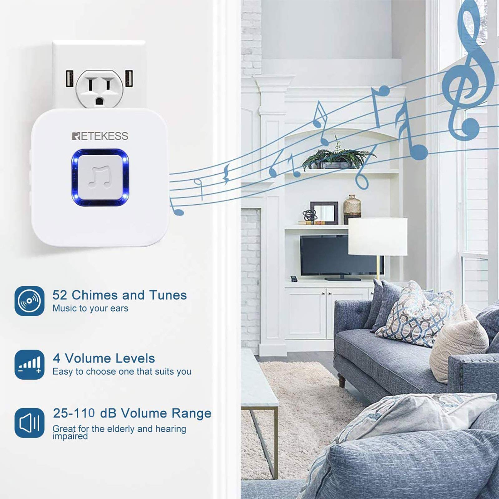 Retekess TH003 Wireless Caregiver Pager System,Nurse Alert System, Emergency Call Bell ,492ft,1 Plug-in Receiver,1 SOS Help Pendant Call Button for Home,Elderly,Patient,Disabled