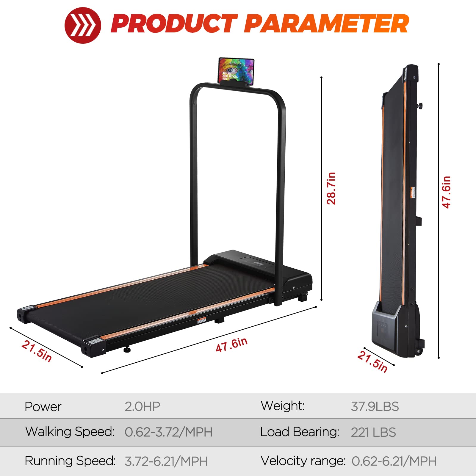 Walking Pad Advzon Under Desk Treadmill 2.0HP Walking Pad Treadmill Under Desk Remote Control with Mobile Phone Holder Free Installation LED Display 2 in 1 DeskTreadmill