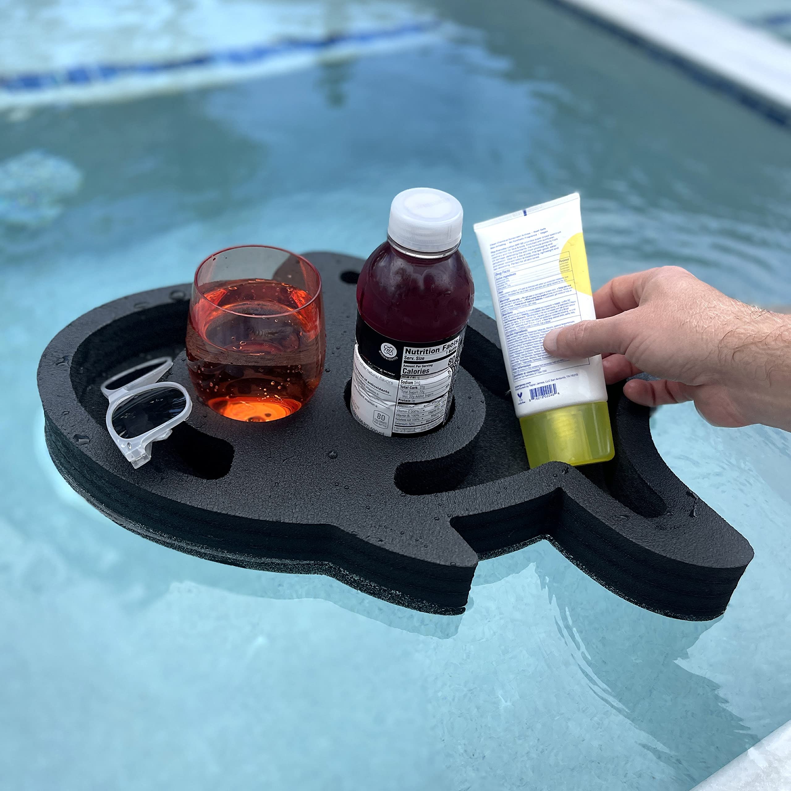 Polar Whale Floating Fish Shaped Spa Hot Tub Bar Drink and Snack Table Blue Refreshment Tray for Pool or Beach Party Float Food Lounge Durable Black Foam