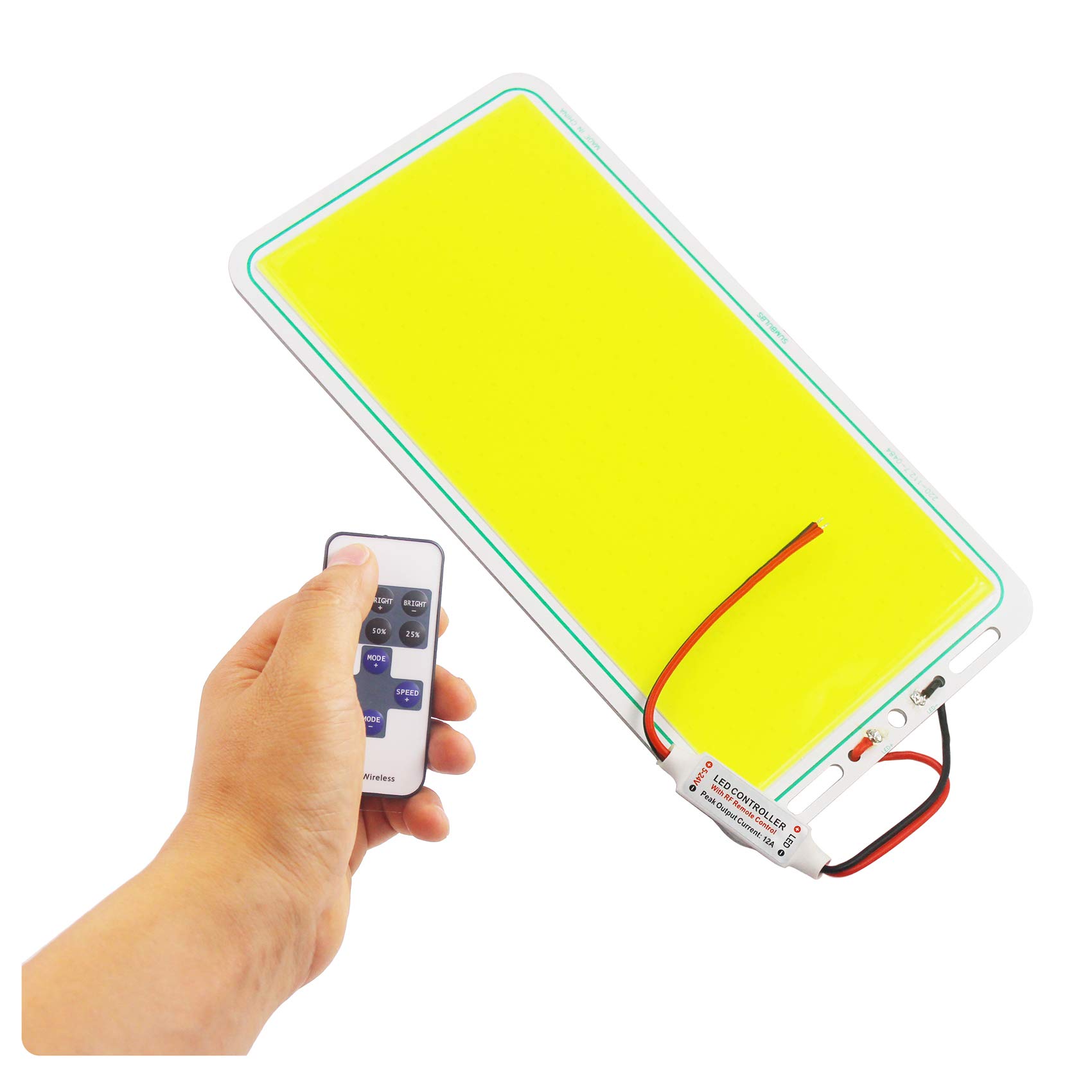 symbuth Ultra Bright DC 12V COB LED Panel Light with Remote Control Dimmer, Max 70W Chip Strip, LED Module for Outdoor Camping Hiking Lamp, Car Battery Drive Lights Emitting Cold White 6500K