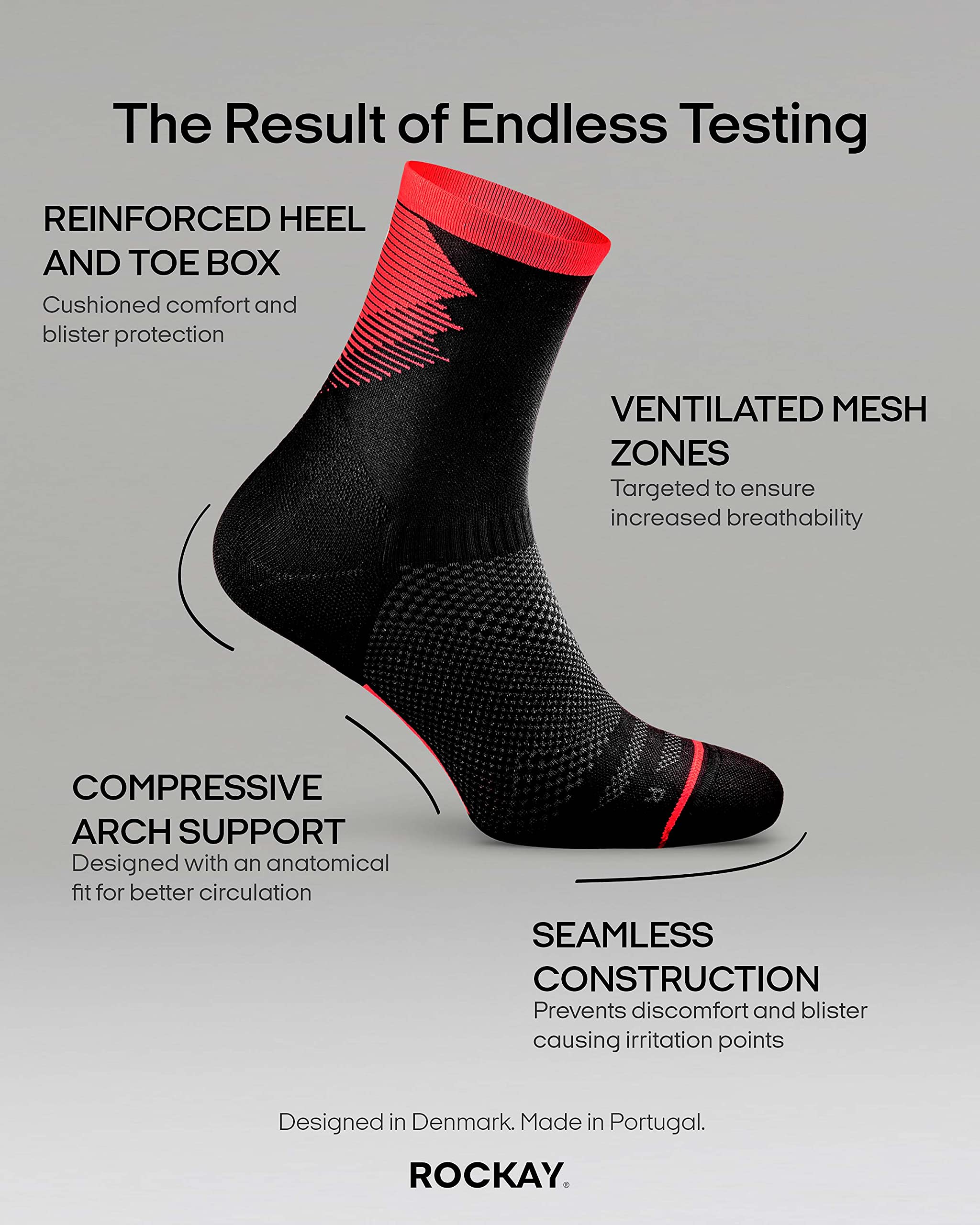 Rockay Razer Trail Running Socks for Men and Women, Cushion, Crew Cut, Arch Support, 100% Recycled, Anti-Odor (1 Pair)
