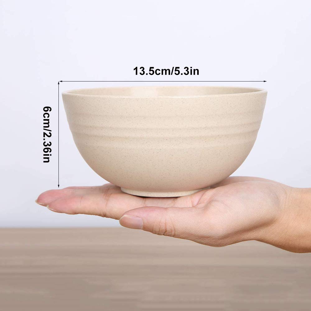 Set of 5 Unbreakable Lightweight Rice Bowl, Premium Wheat Straw Cereal Bowl, Bowl mouth 5.3Inch Soup Bowls, for Cereal, Soup and Fruit, Salad, Noodle, Dishwasher safe (Beige)