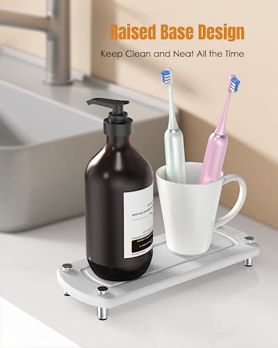 Sink Caddy Instant Dry Sink Organizer for Kitchen Bathroom Countertop, Sponge Holder for Kitchen Sink, Diatomaceous Earth Fast Drying Stone Sink Tray, White