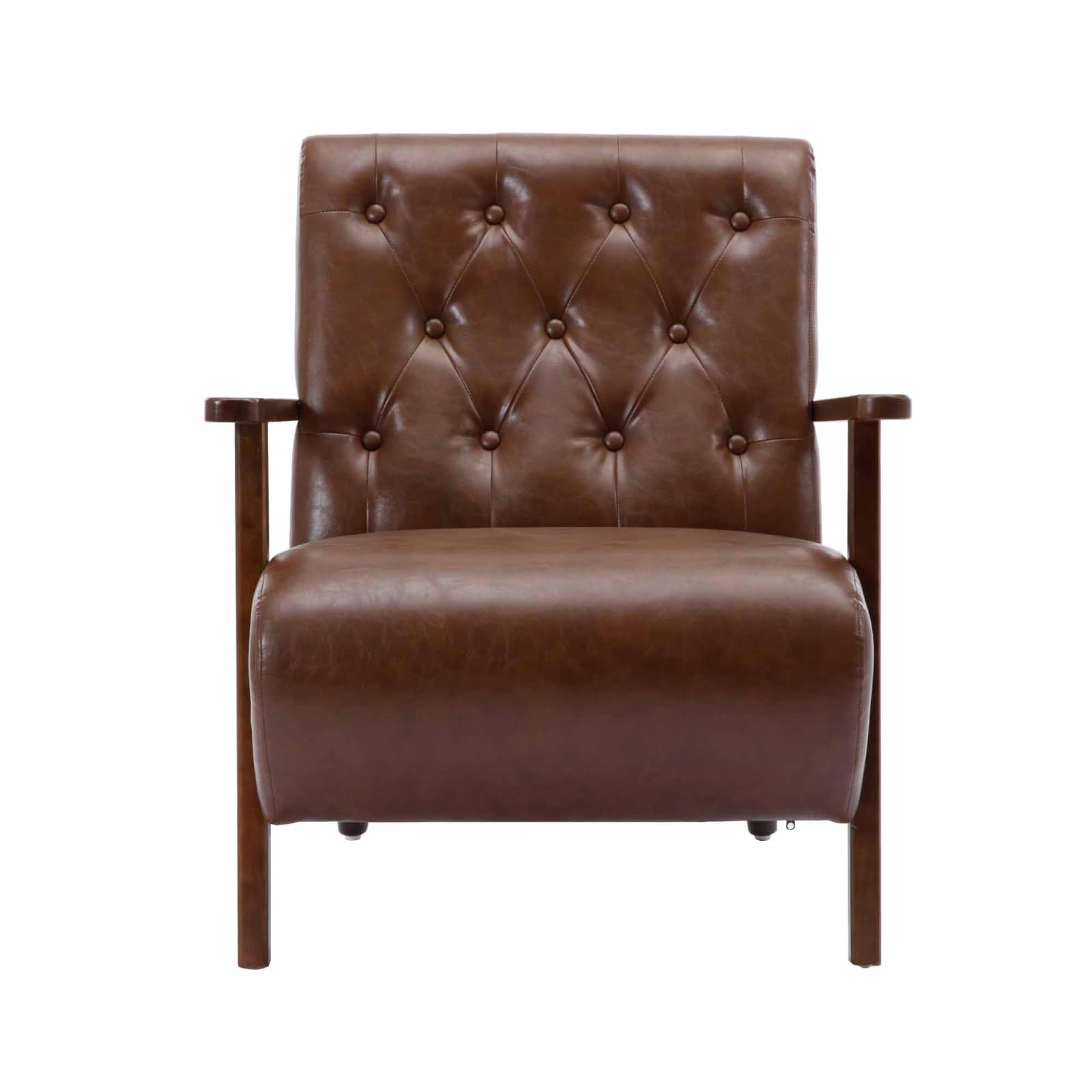 OUK-BT W395 Mid Century Modern Accent, Upholstered Armchair with Solid Wood Frame,Microfiber Leather Spots,Comfy Retro Leisure Reading Chair for Living Room, Bedroom, Brown