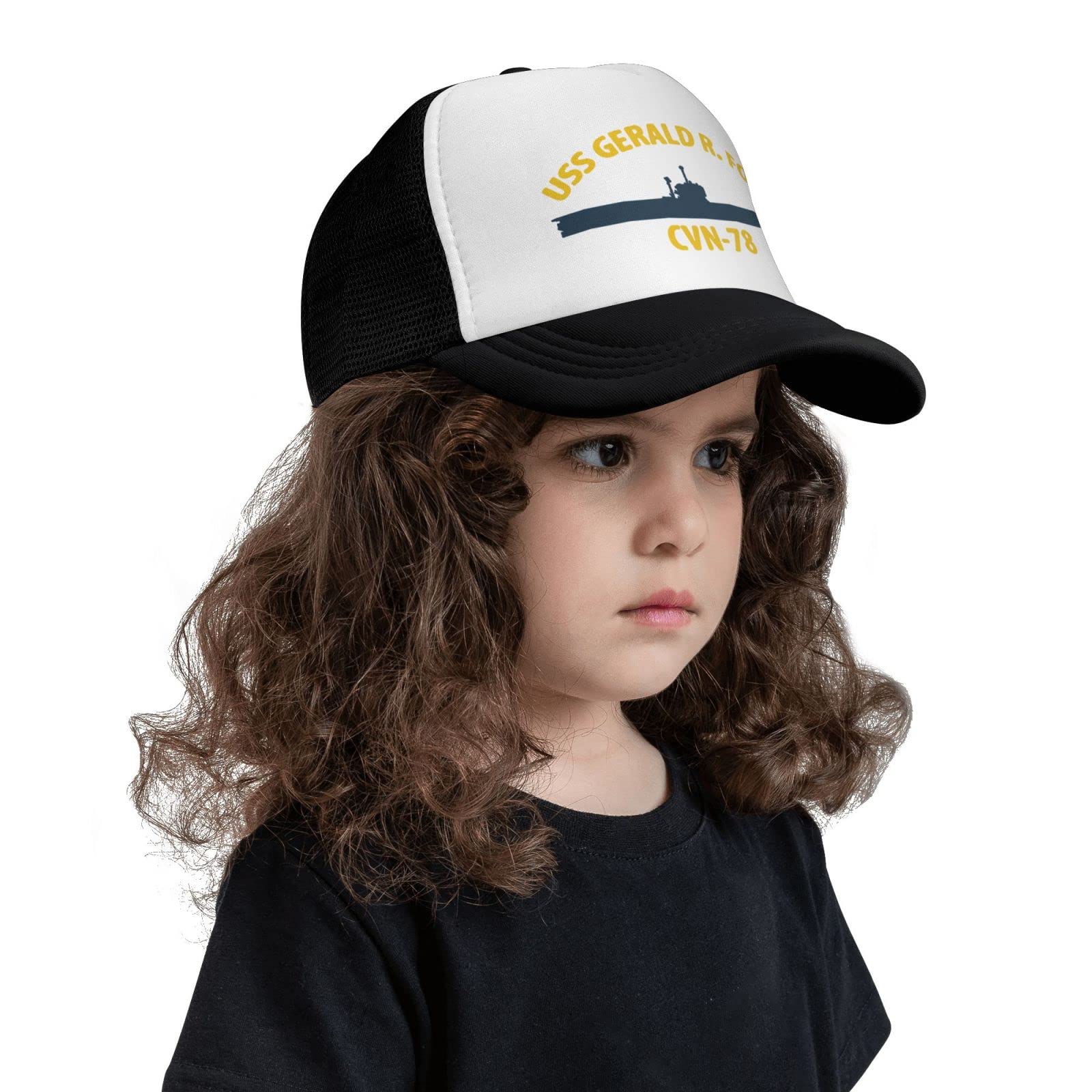 USS Gerald R Ford Cvn-78 Kids Mesh Cap Adjustable Trucker Hats Baseball Cap for Boys Girls Black