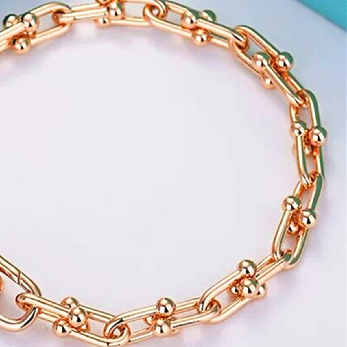 Naivo Hardware Link Bracelet - Gauge Link Bracelet 18K Gold Plated 7.5 inch U Style Link Bracelet (Rose Gold)
