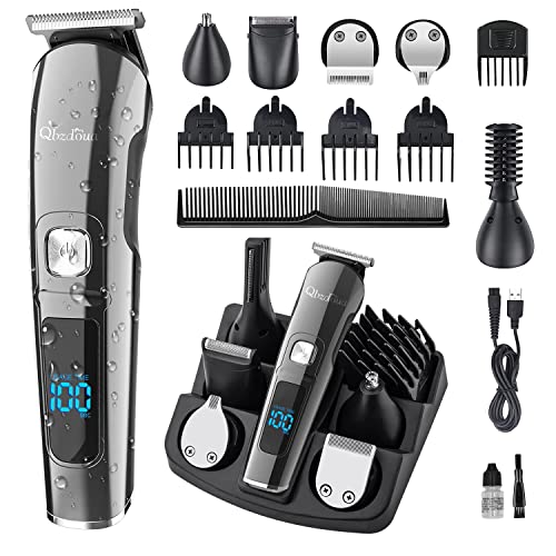 QBZDOUA Mens Hair Clipper Beard Trimmer Cordless Mens Grooming Kit Trimmer for Beard Head Face and Body Waterproof IPX7 LED Power Display