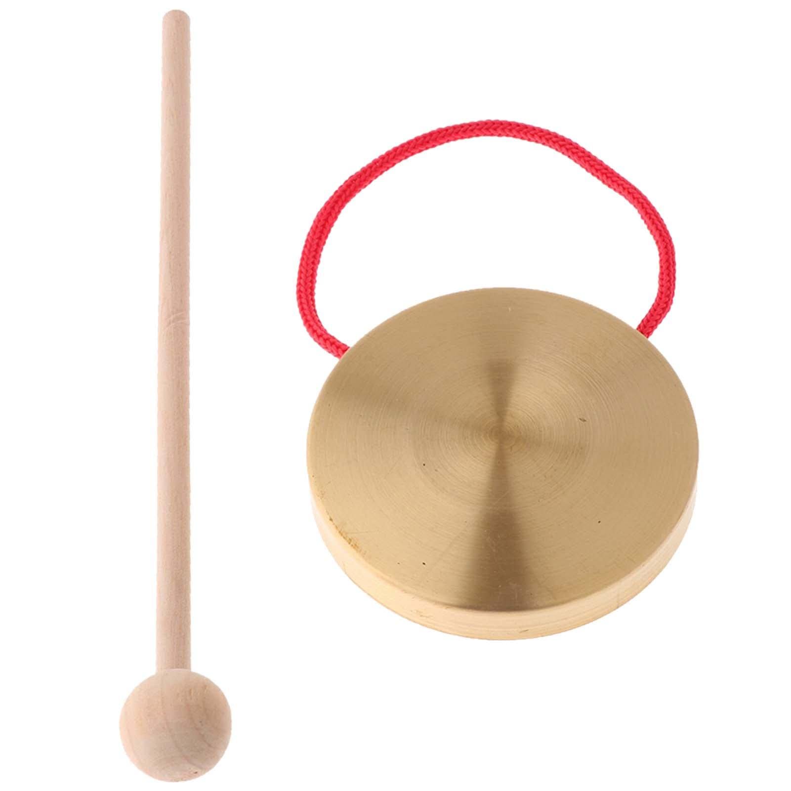 Uwariloy 4'' Mini Gongs Tambourine Cymbals Percussion Musical Instruments, Chinese Traditional Percussion Instrument Brass Gong with Round Play Hammer Drumstick for Celebration