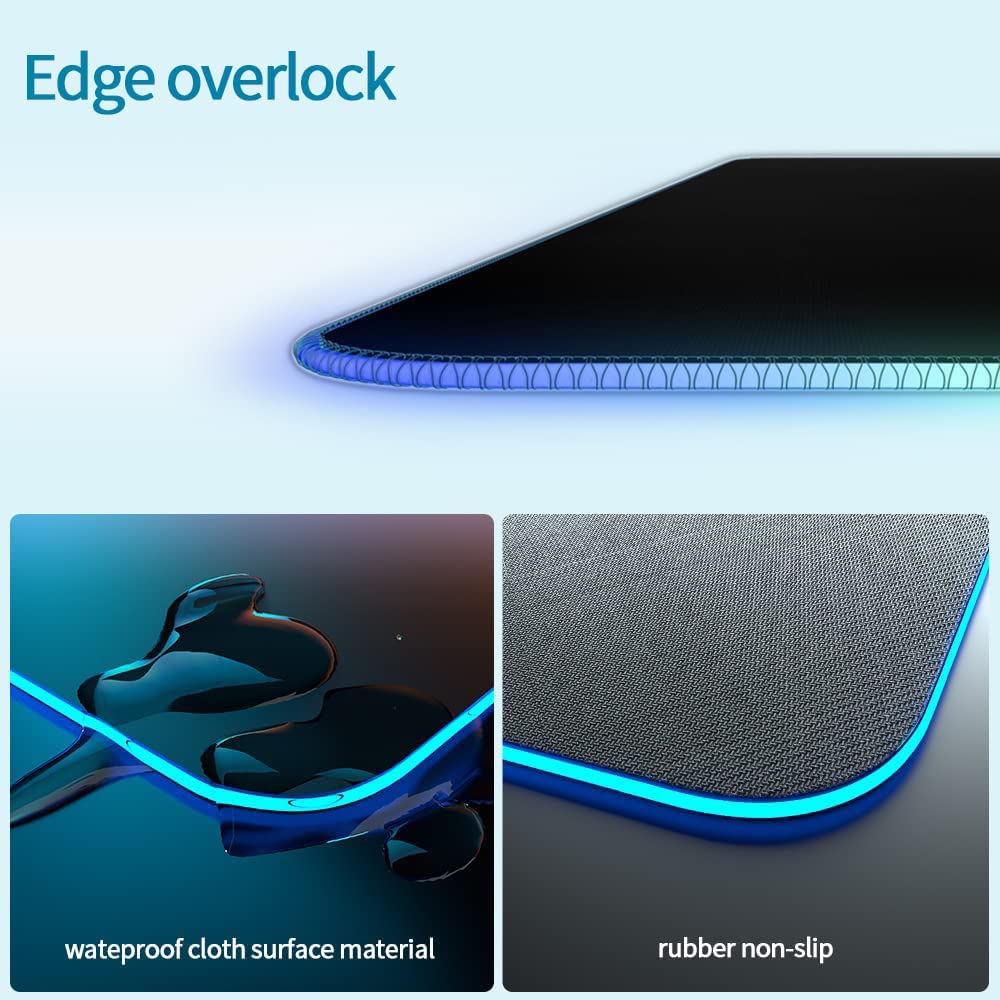 Wireless Charging RGB Gaming Mouse Pad 15W | 10 LED Light up modes Extra large (XL) Mousepad | Waterproof | Non-slip rubber base computer keyboard mat for laptop, pc, desk, Big Mouse Mat (800x300x4MM)