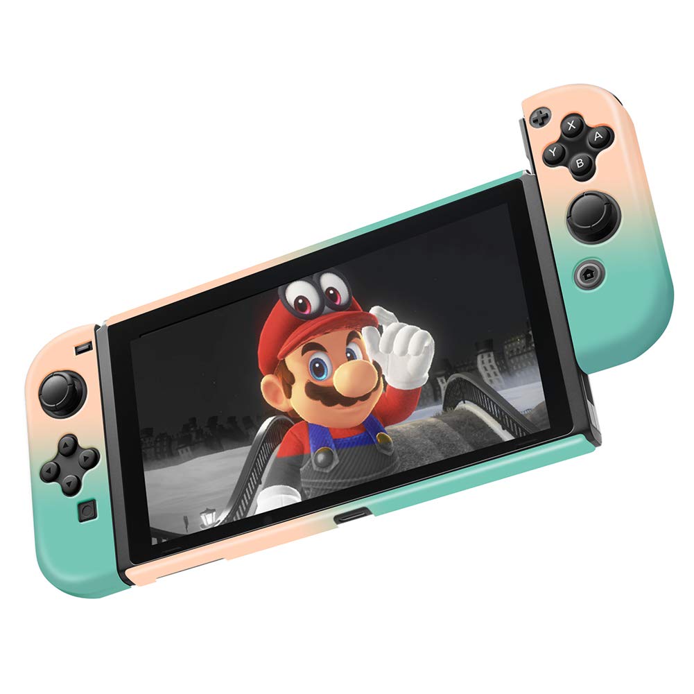 OMKUY Switch Protective Case Cover for Nintendo Switch, Separate Joycons Protector Coming with 2 Piece Joy-Cons Thumb Grips (Pink and Green)