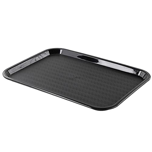 Restaurantware 12 x 16 Inch Fast Food Trays 10 Rectangle Plastic Serving Trays - Dishwashable Textured Black Plastic Cafeteria Trays For Meals And Glassware