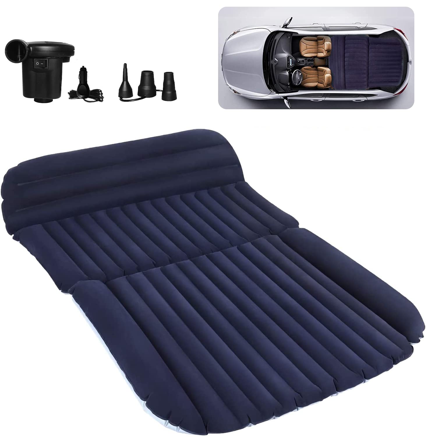 QDH SUV Air Mattress - Thickened Car Bed Back Seat Mattress - Portable Car Mattress for Vehicle Cushion Air Bed Inflatable Mattress Car Bed with Air-Pump - Camping Mattress for SUV