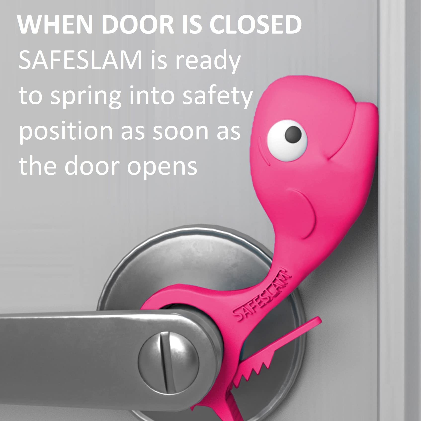 SAFELSAM Stop Door Slams – Prevent Hand Injuries – Always On Door Ready to Protect – Safe and Quiet Doors – Kids Love Design - Baby & Child Proof - Pets Too – Easy to Install – No Tools Required