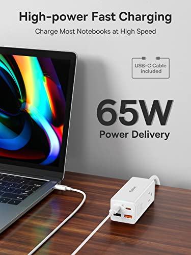 USB Power Strip Baseus PowerCombo 65W USB C Wall Charger with 2 Outlets & 3 Fast Charging Ports, USB C Charger Desktop USB Charging Station Multiple Compatible with MacBook Laptop iPhone Samsung iPad