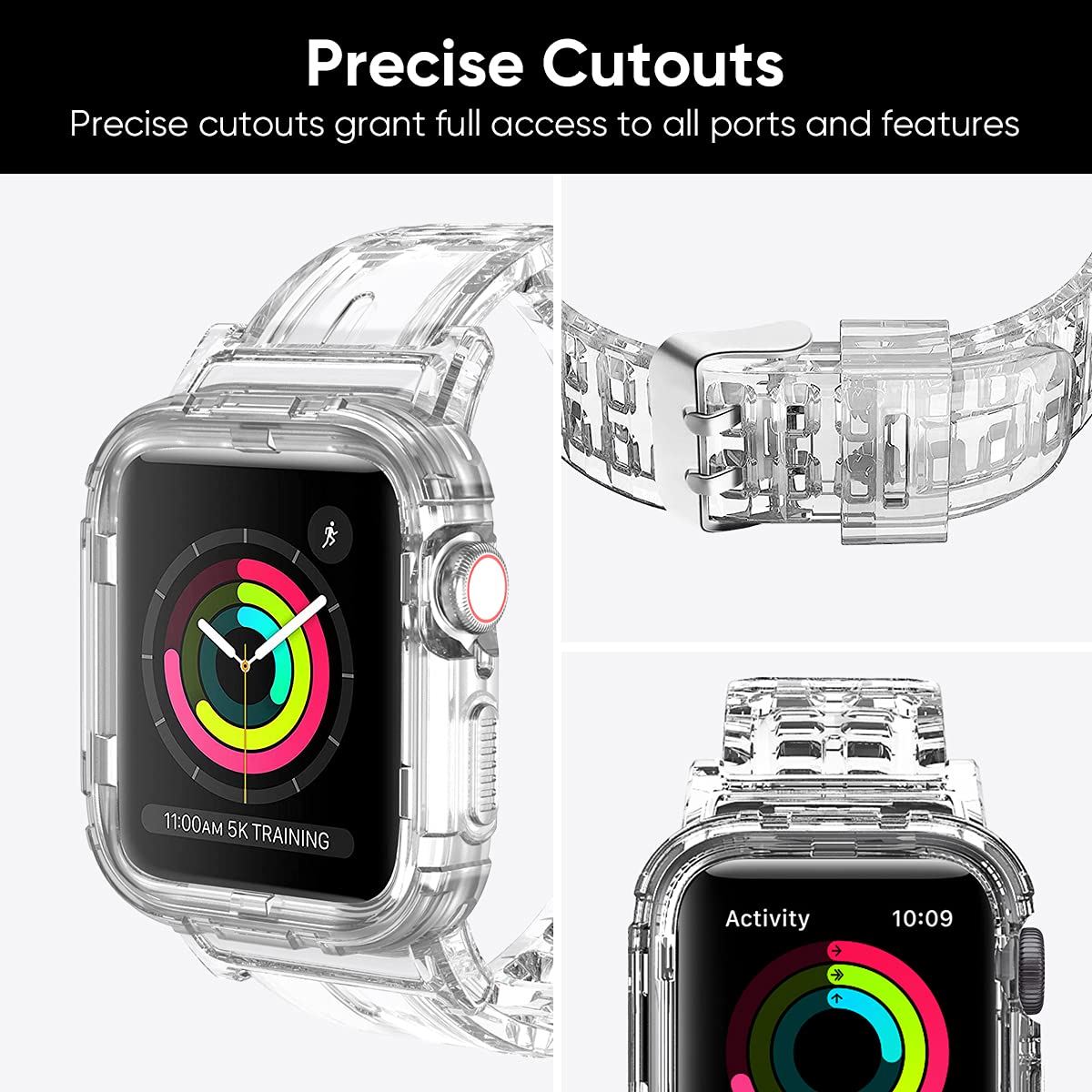Sport Clear Watch Band Compatible for Apple Watch 38mm 40mm 42mm 44mm, Breathable Soft Protector Drop-Proof Replacement Strap Women Men Compatible with iWatch Series SE/6/5/4/3/2/1, Sport Edition