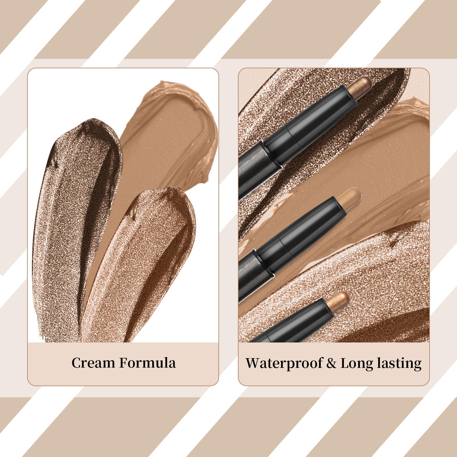 QLZLLF 3 Pcs 2 in 1 Eyeshadow Stick Sets, Cream Eyeshadow Stick, Light to Dark Waterproof Eyeshadow Highlighter Makeup, Matte and Shimmer Eyeshadow Crayon, Neutral and Brown