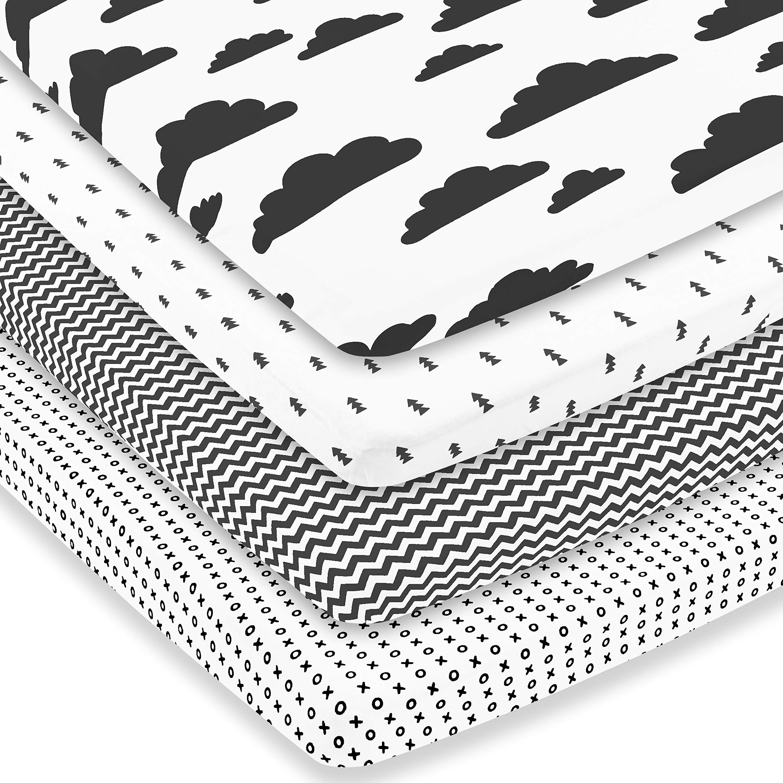 Pack n Play Sheets – Premium Pack and Play Sheets 4 Pack – 100% Super Soft Jersey Knit Cotton Playard Mattress Portable Playpen Sheet – Fitted Play Yard Mini Crib Sheets for Boy & Girl (24 x 38 x 5)