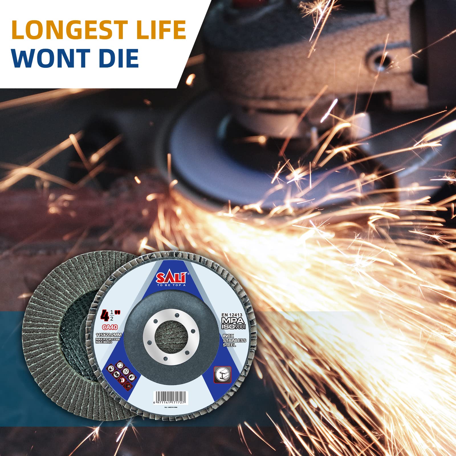 Sali 10 Pack Flap Disc 40 Grit 4.5" x 7/8-Inch Sanding Disc Bevel Type #29 Premium and Industrial Grade Angle Grinder Grinding Wheel High Performance Edge Grinding