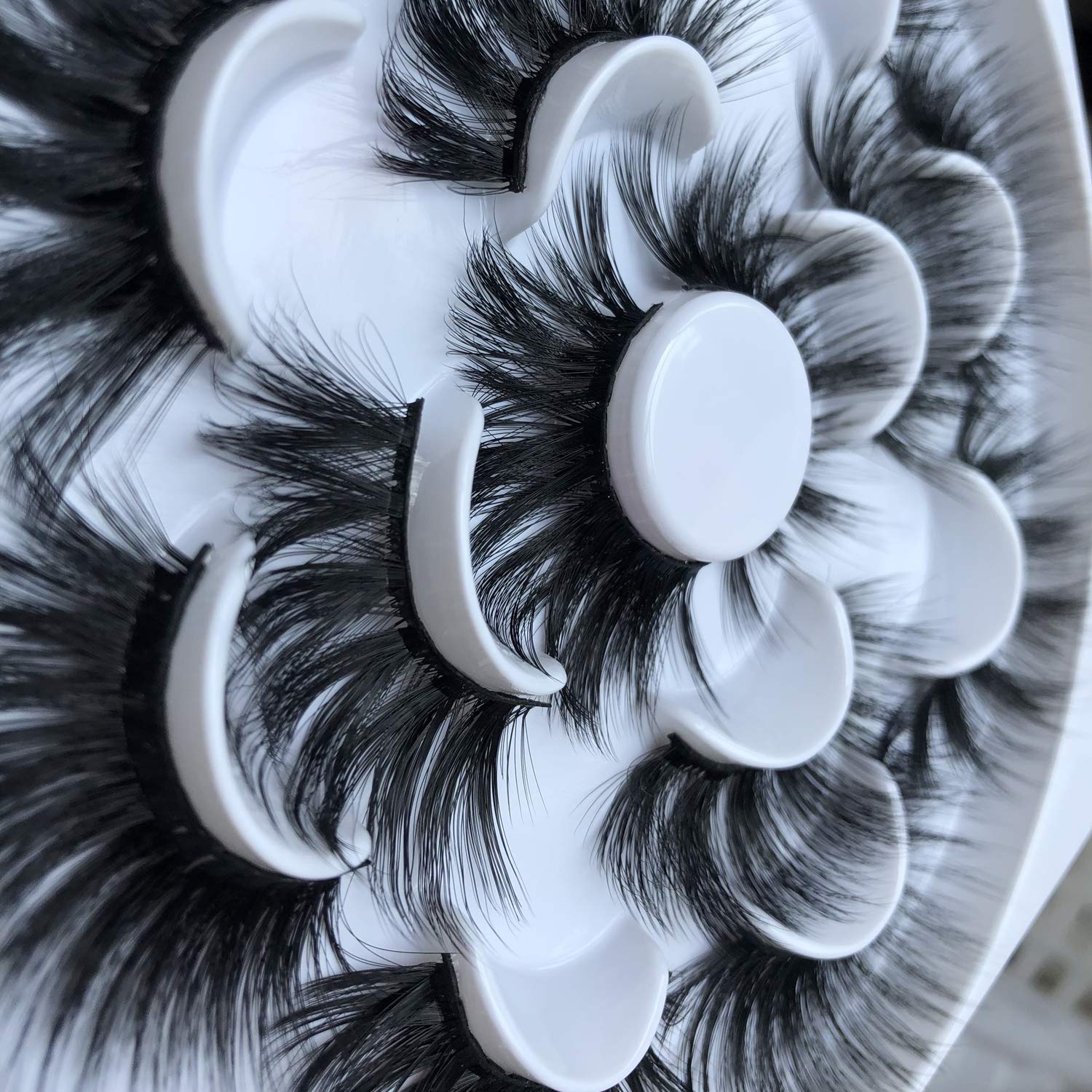 PLEELL 3D Mink 25mm Lashes,7 Pairs Long Dramatic Faux Fluffy False Eyelashes Crossed Lashes Wispy Handmade Volume Eye Makeup Mink