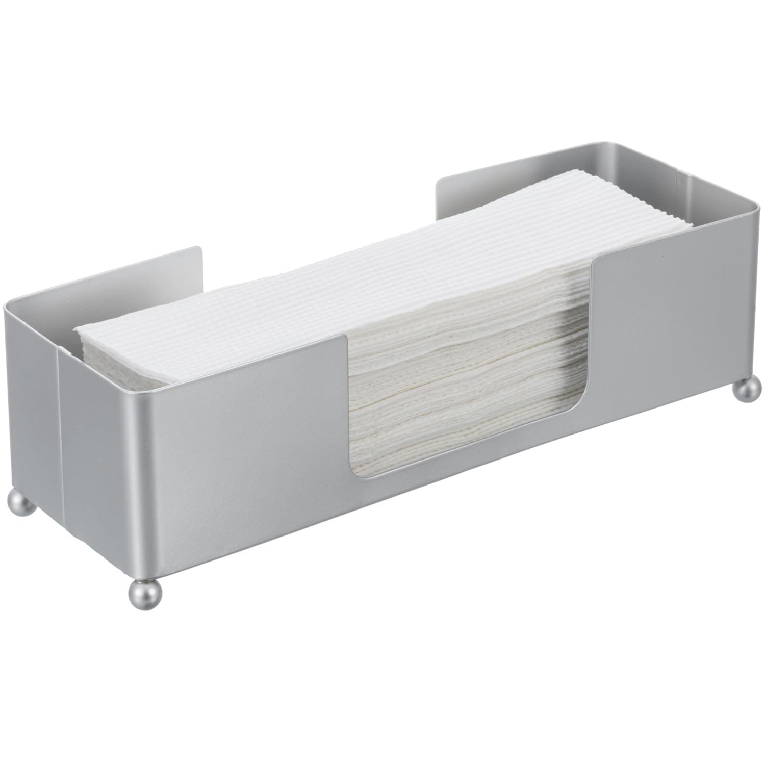 MyGift Modern Silver Tone Metal Tabletop Commercial Folded Paper Towel Holder, Countertop Disposable Napkin Dispenser Tray Guest Bathroom