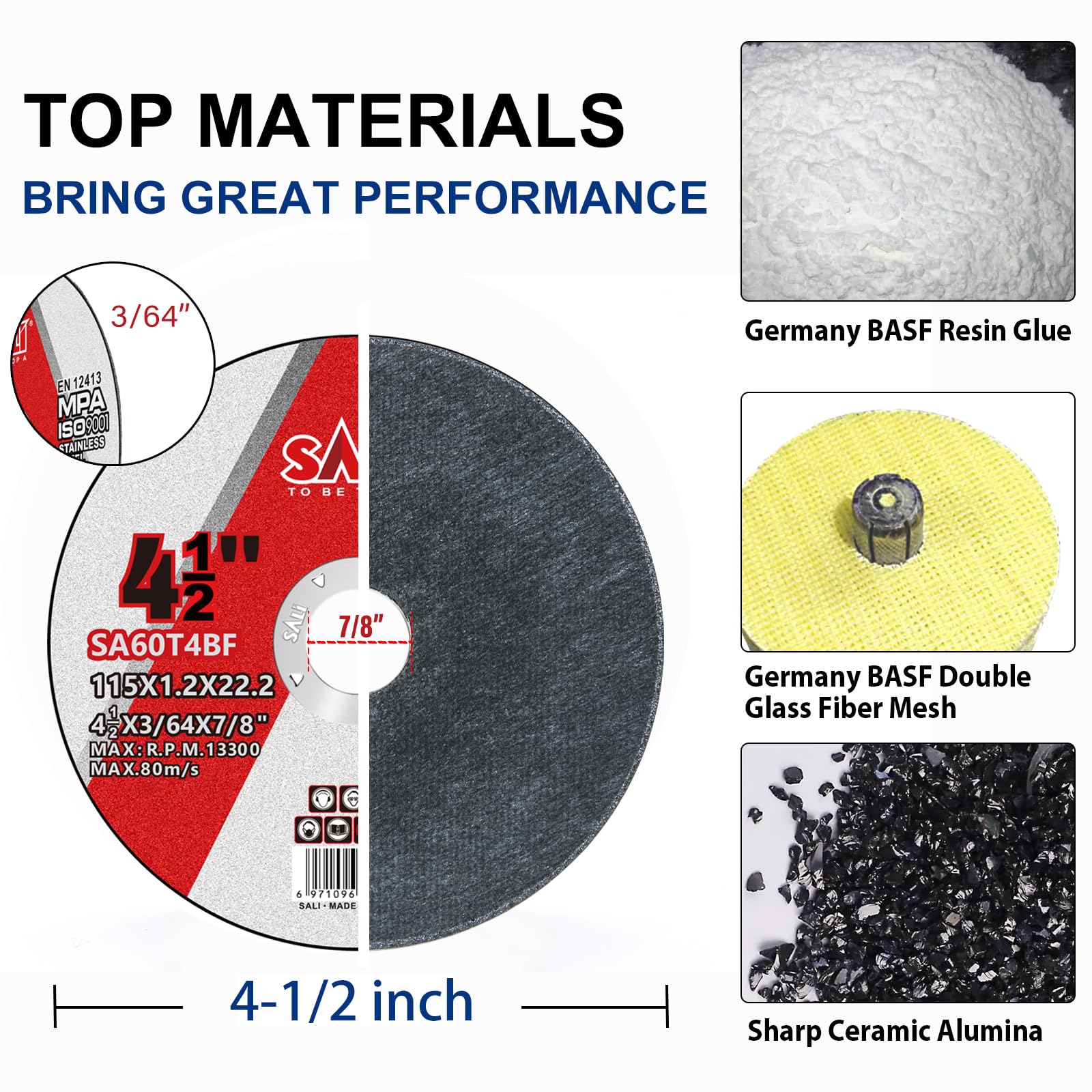 SALI 100 Pack Cut Off Wheel 4 1/2 Inch Cutting Wheels 4-1/2" x 3/64" x 7/8" Professional Cutting Stainless Steel, Angle Grinder Cutting Wheel,Cutting Discs with Aggressive Cutting Upgrade (4.5in, 100)