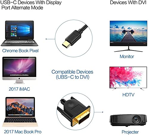 QGeeM USB C to DVI Cable Adapter, 4K@30Hz Thunderbolt 3 to DVI 4FT USB 3.1 Type C to DVI (24+1) Cable, Compatible with MacBook Pro/Air, Surface Book 2, Dell XPS 13, Galaxy S10, Pixelbook and More