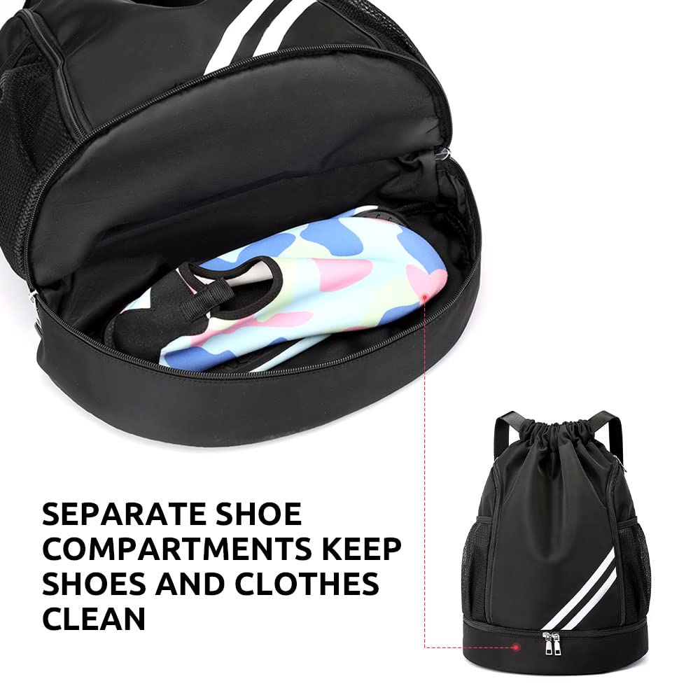 ONSHONE 2023 New Gym Sports Backpack, Drawstring Backpack with Shoe Compartment and Water Bottle Mesh Pocket, Draw String Back Bag for Women Men