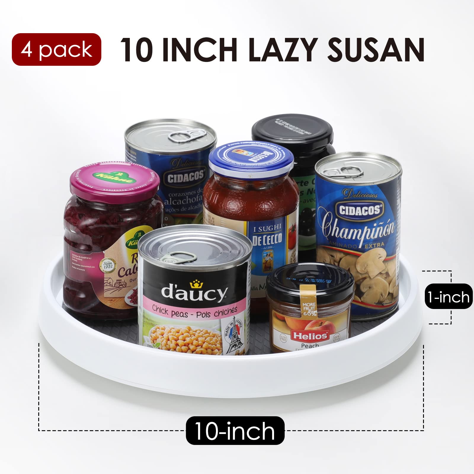 Set of 4, 10 Inch Non-Skid Lazy Susan Organizers & 2 Set, 2 Tier Pull-Out Under Sink Organizer and Storage with Dividers