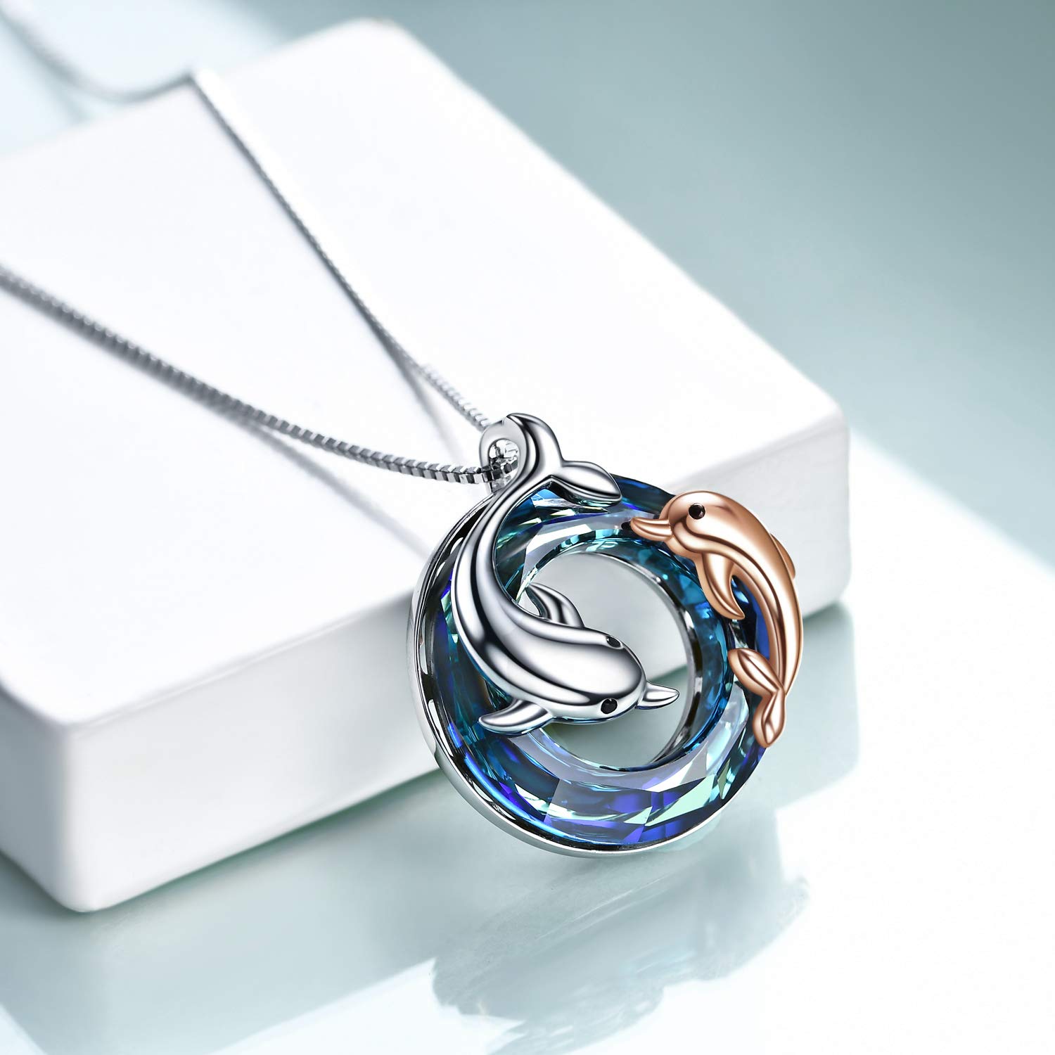 ONEFINITY Dolphin Necklaces Sterling Silver Crystal Dolphin Pendant Ocean Jewelry Necklace for Women