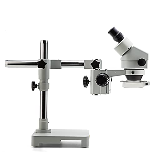 SWIFT S7 Professional Binocular Stereo Zoom Microscope,WF10X Eyepieces,3.5X-90X Magnification 0.7X-4.5X Objective,56-Bulb LED Ring Light, Single-Arm Boom Stand,0.5X and 2X Barlow Lens