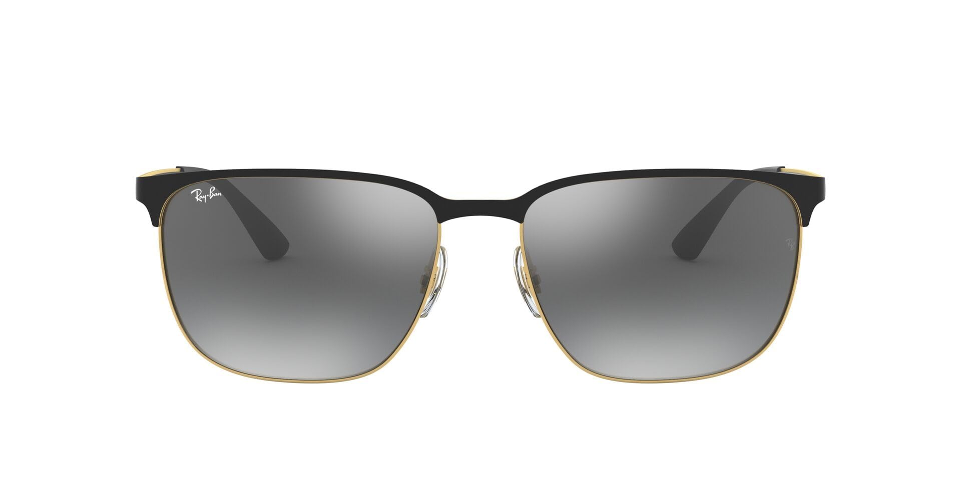 Ray-Ban RB3569 Square Sunglasses, Black On Gold/Grey Mirrored Silver Gradient, 59 mm