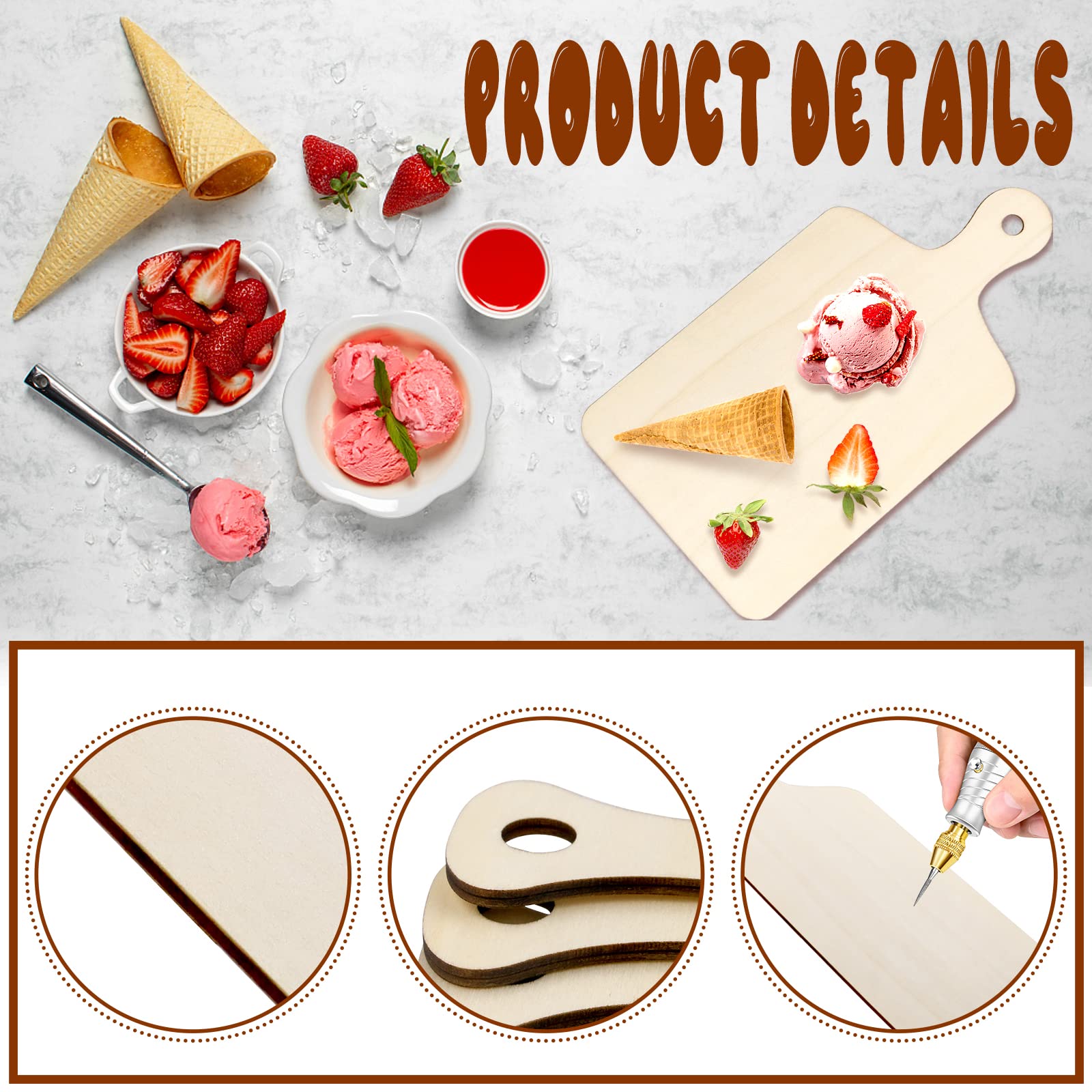 Vmiapxo 16 Pack Unfinished Wood Cutting Board Craft with Handle, Wooden Paddle Cheese Bread Board Set Chopping Board Serving Tray for Craft DIY Christmas Home Kitchen Cooking Decor (11.8" x 6.3")