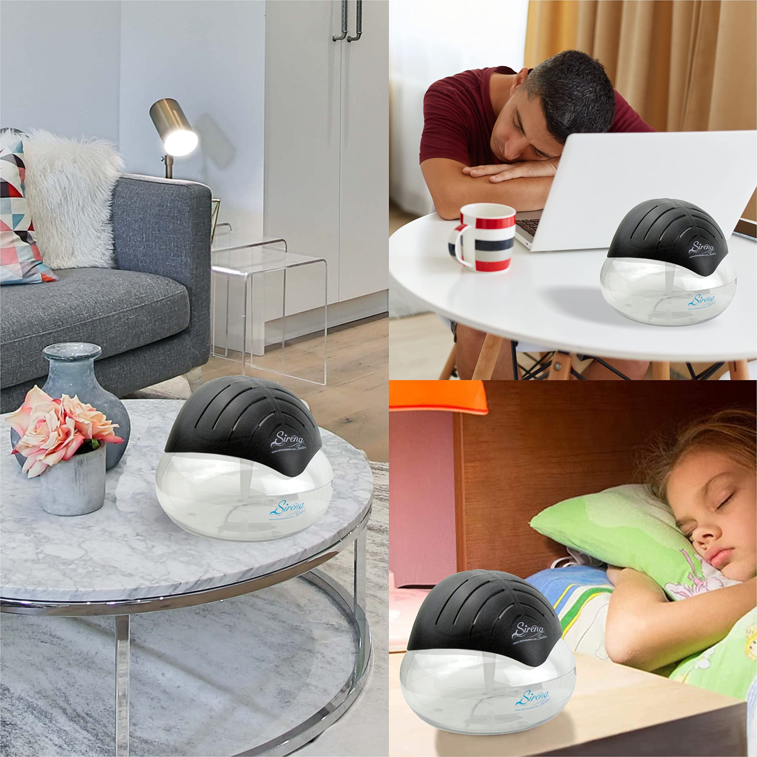 Sirena Twister Deluxe Pack (Black) including Fragrance Pack- Water Filter Air Freshener For Home and Office - Essential Oil Aroma Diffuser With LED Night light - Small Air Cleaner For Smoke and Pets
