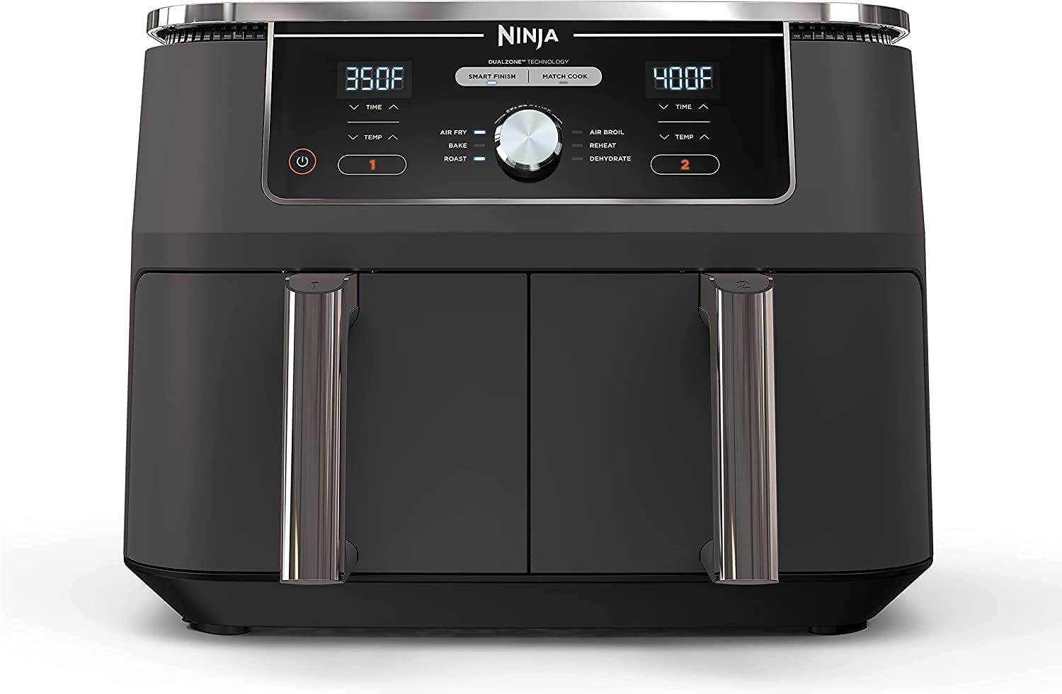 Ninja DZ201 Foodi 6-in-1 2-Basket Air Fryer with DualZone Technology, 8-Quart Capacity -Dark Grey Stainless- (Renewed)