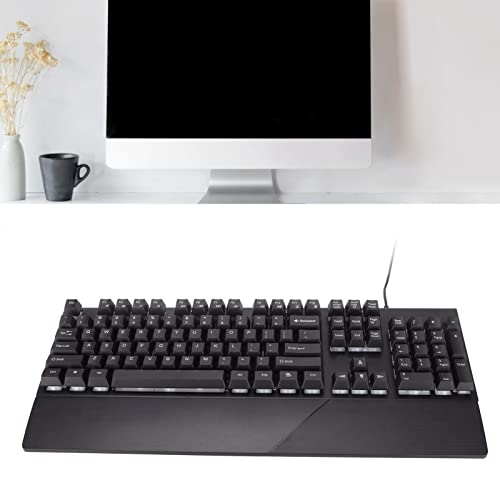Zyyini Gaming Keyboard, GK60 104 Keys RGB Mechanical Feel Keyboard with Wrist Rest, Good Resilience Keycap, USB Waterproof Keyboard for PC Computer Gaming Office(GK60 Keyway Black)