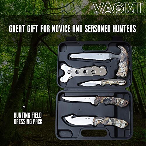 VAGMI Hunting Knife Set -5 Pieces of Portable Butcher Game Processing Set , Hunting Knife for Men ,for Deer Hunting ,Survival, Camping, Fishing, Meat,with Storage Case