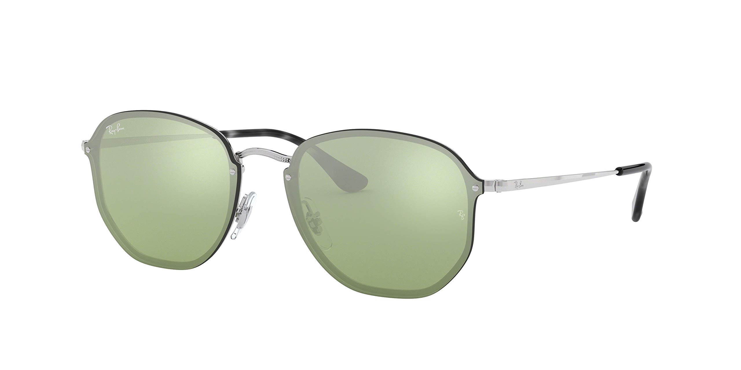 Ray-Ban Rb3579n Blaze Hexagonal Sunglasses, Silver/Dark Green Mirrored Silver, 58 mm