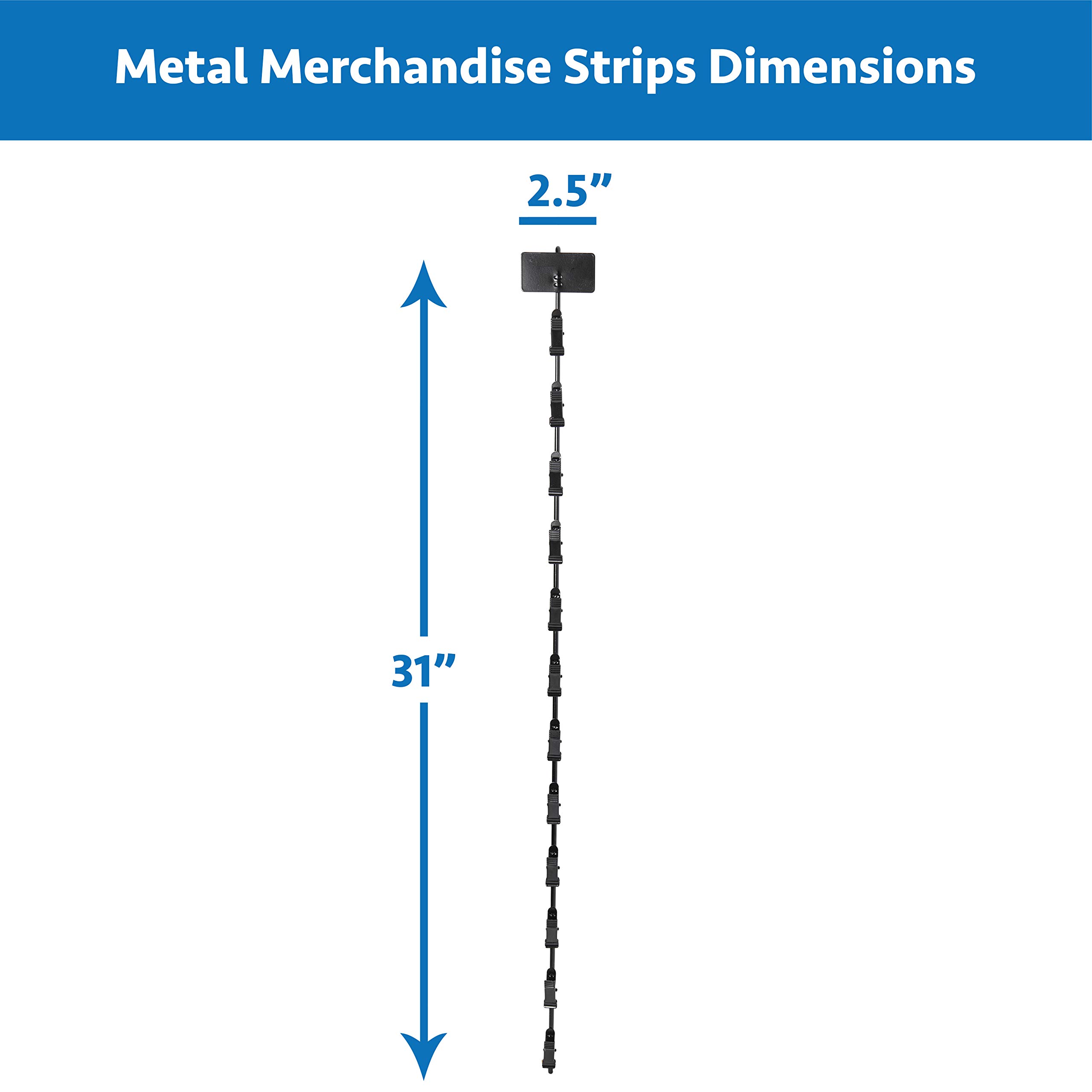 Pack of 4 β 12 Station Hanging Merchandise Strips with Hooks, 31β Metal Display Merchandise Strips for Retail Display with Label Header, Black