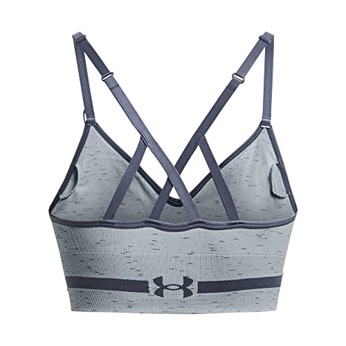 Under Armour Women's Seamless Low Long Heather Bra, (465) Harbor Blue / / Gravel, Medium