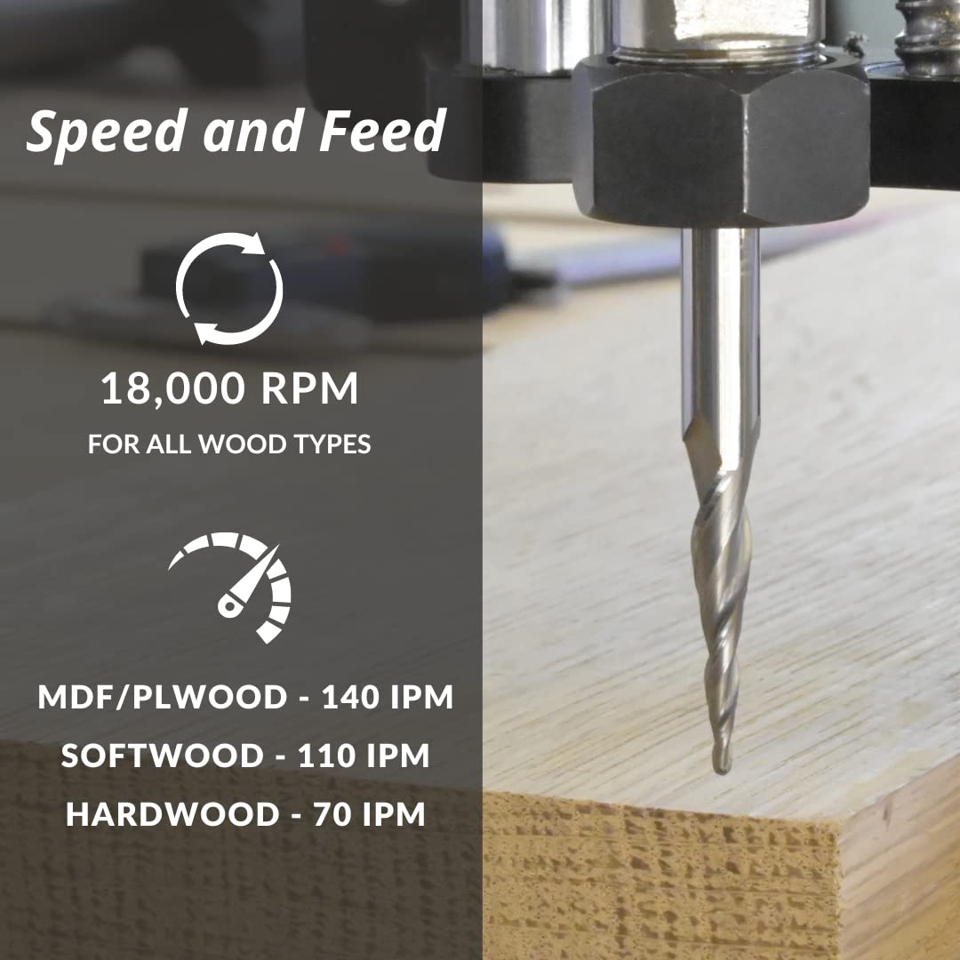 ROUTYBITS - 3 Pcs Tapered Ball Nose Router Bit Set - 1/32โ, 1/16โ, 1/8โ Tip Diameter, 1/4 Inch Dia Shank, Solid Carbide, Spiral End Mills for 3D CNC Carving of Wood, Plastic, Soft Metal