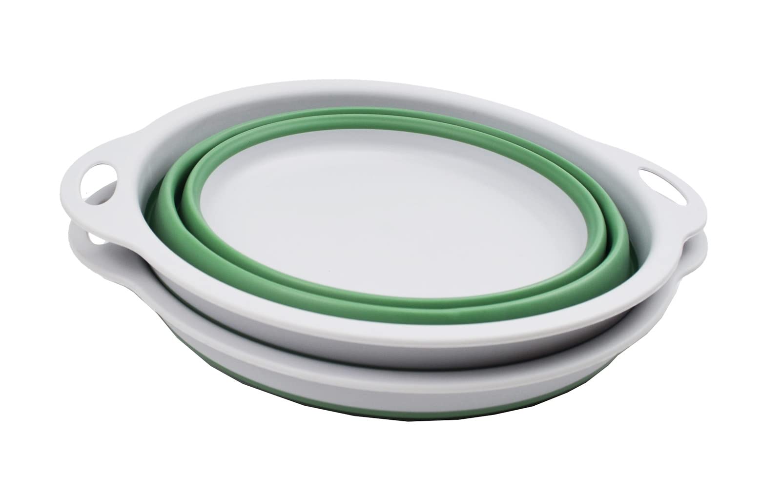 SAMMART 2.6L (0.68 Gallon) Collapsible Tub - Foldable Dish Tub - Portable Washing Basin - Space Saving Plastic Washtub (Grey/Dark Sea Green (Set of 2))