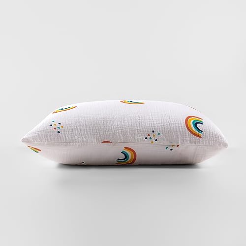 QSTEHEML Toddler Pillow with Muslin Cotton Pillowcase, Soft Breathable Kids Pillows for Sleeping and Traveling, 13 ×18 Small Baby Bed Pillows for Cribs, Cots, Rainbow