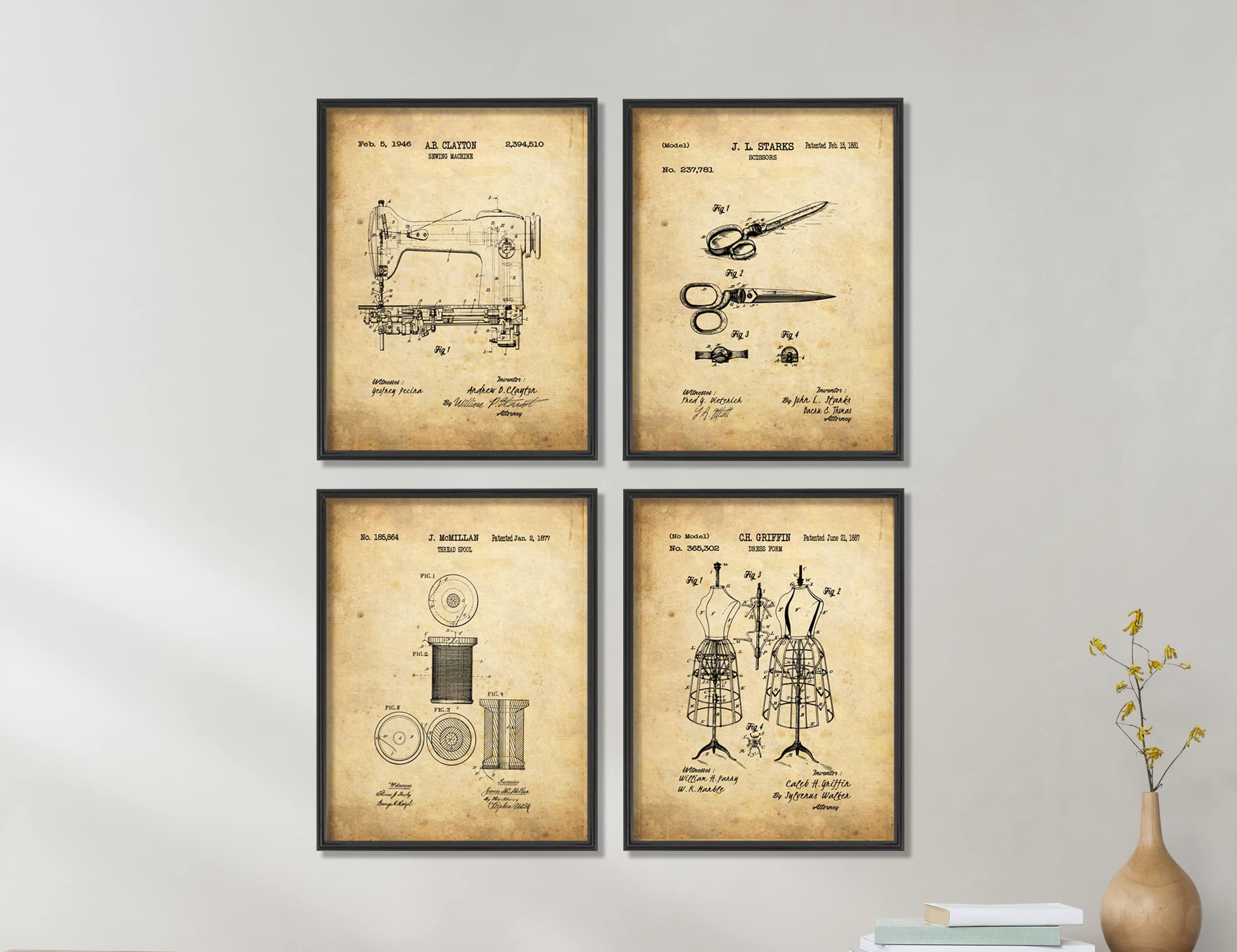 Sewing Patent Poster Set Sewing Room Art Craft Room Decor Sewing Machine Dressform Mannequin Seamstress Wall Decor Sewing Room Artworks Tailors Wall Art Gift For Sewer 8x10 Unframed Print Set