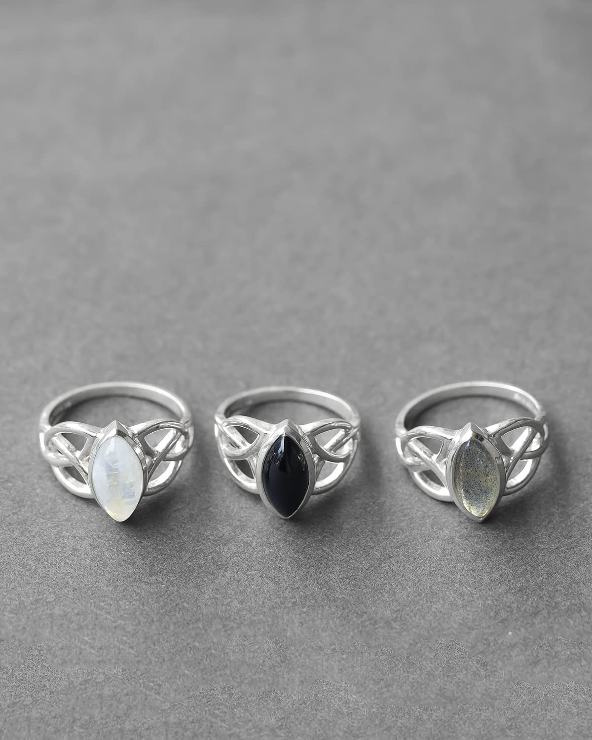 YoTreasure Black Onyx 925 Sterling Silver Victorian Style Triquetra Celtic Trinity Knot Ring