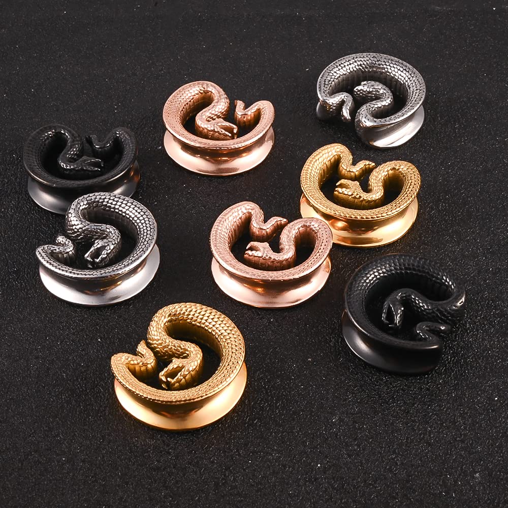 Vankula 2PCS Cool Snake Saddle Ear Plugs Tunnels Ear Gauges Expander Stainless Steel Earrings Body Piercing Jewelry
