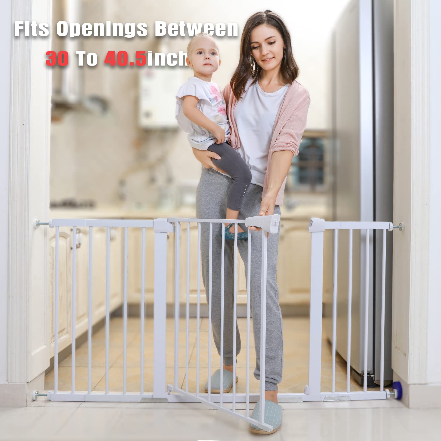 Safety Baby Gate,29.5-40.5 inch Auto Close Features,Luxury Extra Tall&Wide Child Gate, Heavy-Duty gate, Easy Walk-Thru pet Gate for The House, Stairs, Doorways & Hallways. (Applicable 29.5''-40.5'')