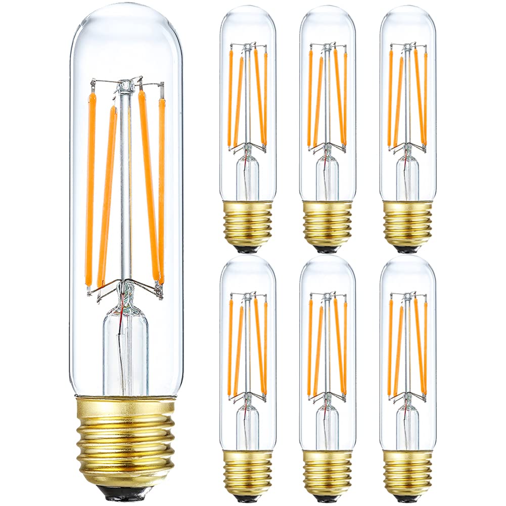 T10 LED Light Bulbs,Warm White 2700K,Tubular Vintage LED Edison Bulbs 100 Watt Equivalent,Dimmable,AC120V,1000LM,E26 Tube Antique LED Filament Bulbs for Rustic Pendant,6Pack.